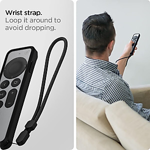 Spigen Rugged Armor Designed for Apple TV 4K 2021/2022 Siri Remote Case Cover with Shockproof Magnetic Technology and Wrist Strap (Metal Plate and Magnetic Included) - Black