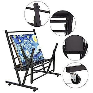 Metal Art Large Print Rack 36.6"x25.6"x35.4" Movable Arts Crafts Drying Print Racks with Castors Artist Storage and Display Rack Stand for Display of Canvas, Prints, Panels, Posters, Art Gallery