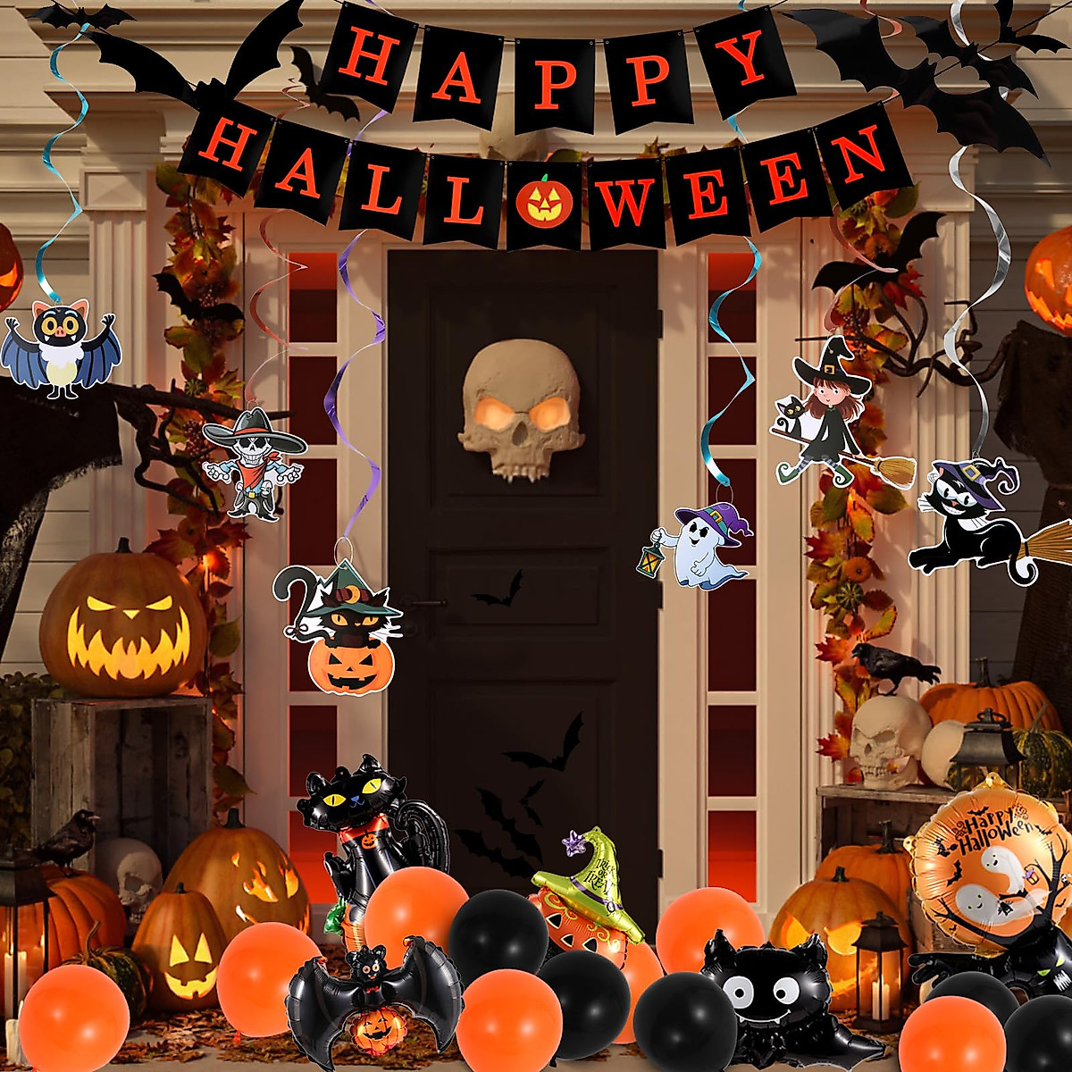 Halloween Party Favors Decorations Indoor-Halloween Party Decorations- Halloween Theme Party Toys Supplies - Halloween Party Banner Halloween Balloon, 3D Bat, Honeycomb Centerpiece