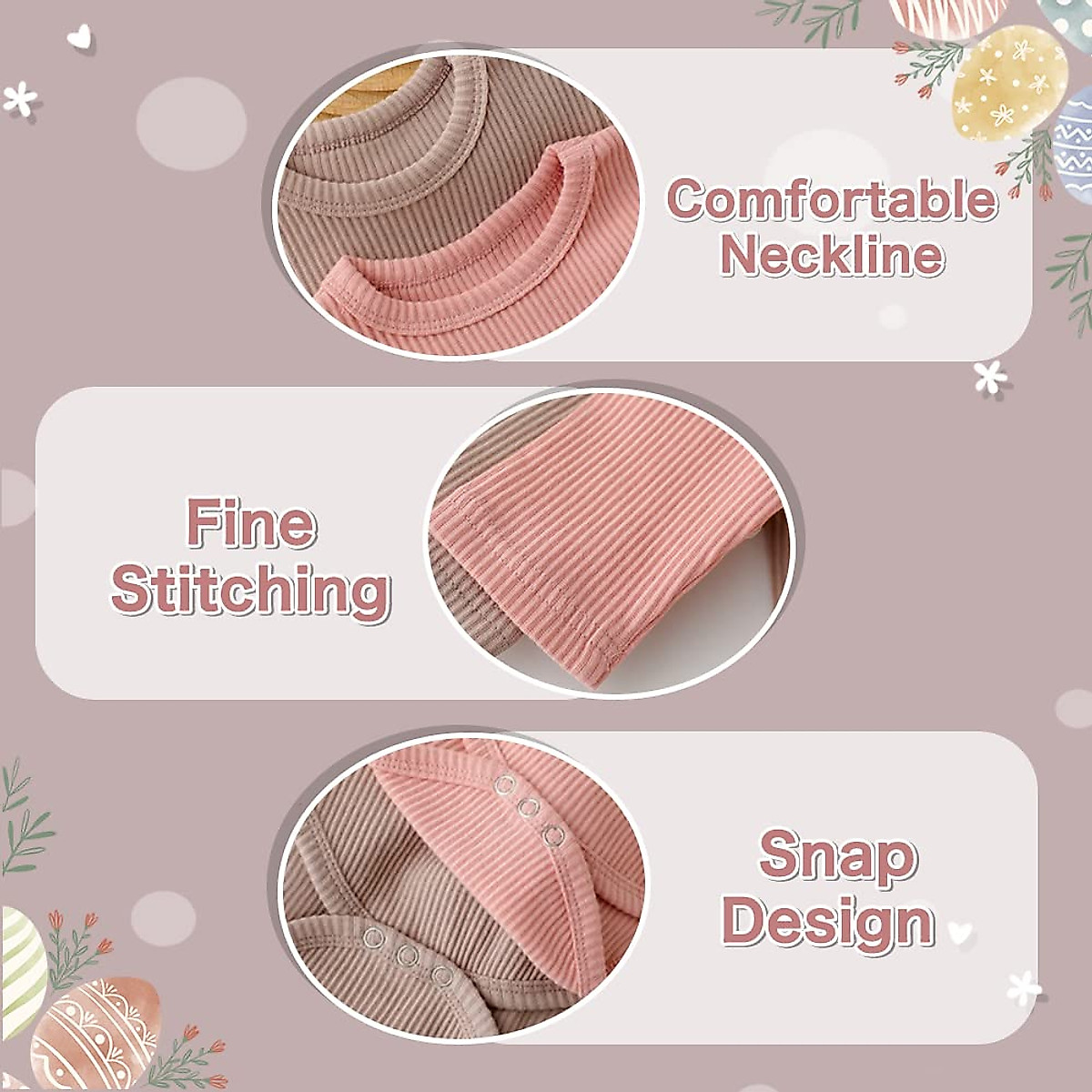 XIFAMNIY Baby Easter Bunny Outfit Romper Bodysuit with 3D Rabbit Ear Hat for Baby Newborn Infant