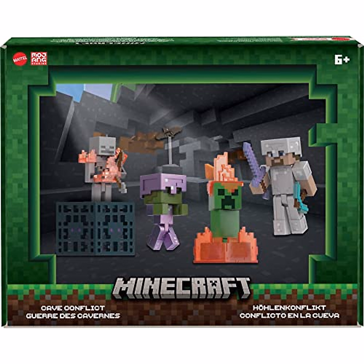 Mattel Minecraft Toys | Story Pack with 4 Action Figures and Accessories | Cave Conflict with Steve and Skeleton | Collectible Gift for Kids (Amazon Exclusive)