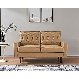US Pride Furniture Modern Style Faux Leather 57.5’’ Wide with Round Tapered Legs Living Room Loveseat Sofas, Camel