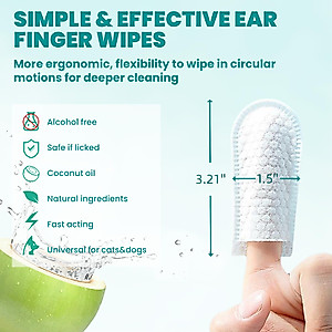 MEDUWEDU Ear Cleaner Finger Wipes 60 Counts, Dog Ear Cleaner, Grooming Kit Care for Dogs and Cats, Soft & Easy Otic Cleaning Pads, Remove Wax, Dirt & Stop Smelly, Itchy, Non-Irritating, Coconut Scent