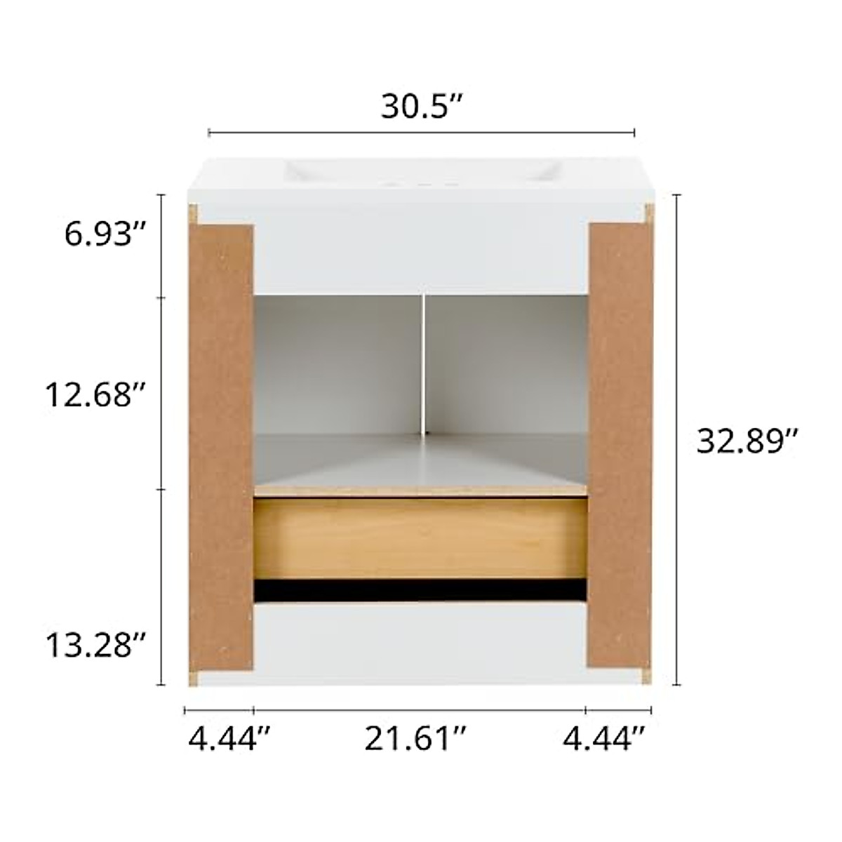Spring Mill Cabinets Emlyn 30 Inch Bathroom Vanity with White Single Sink Top, 2-Door Cabinet, 1 Drawer, 30.5" W x 18.75" D x 32.89" H, Pearl Gray
