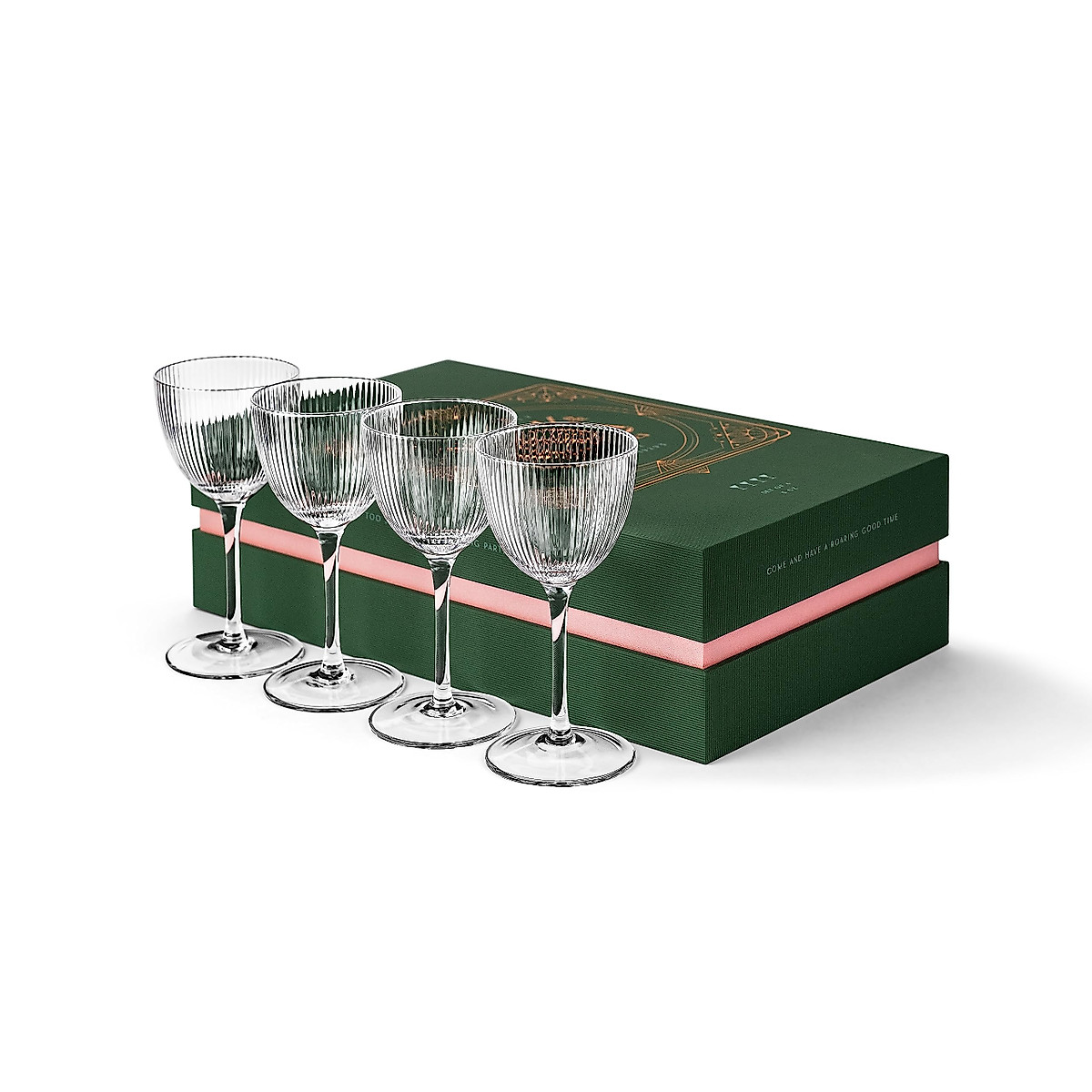 Vintage Art Deco Nick and Nora Coupe Glasses | Set of 4 | 5 oz Crystal Ribbed Cocktail Glassware for Drinking Classic Gin, Whiskey, Vodka Bar Drinks | Retro Long Stemmed Barware Goblets