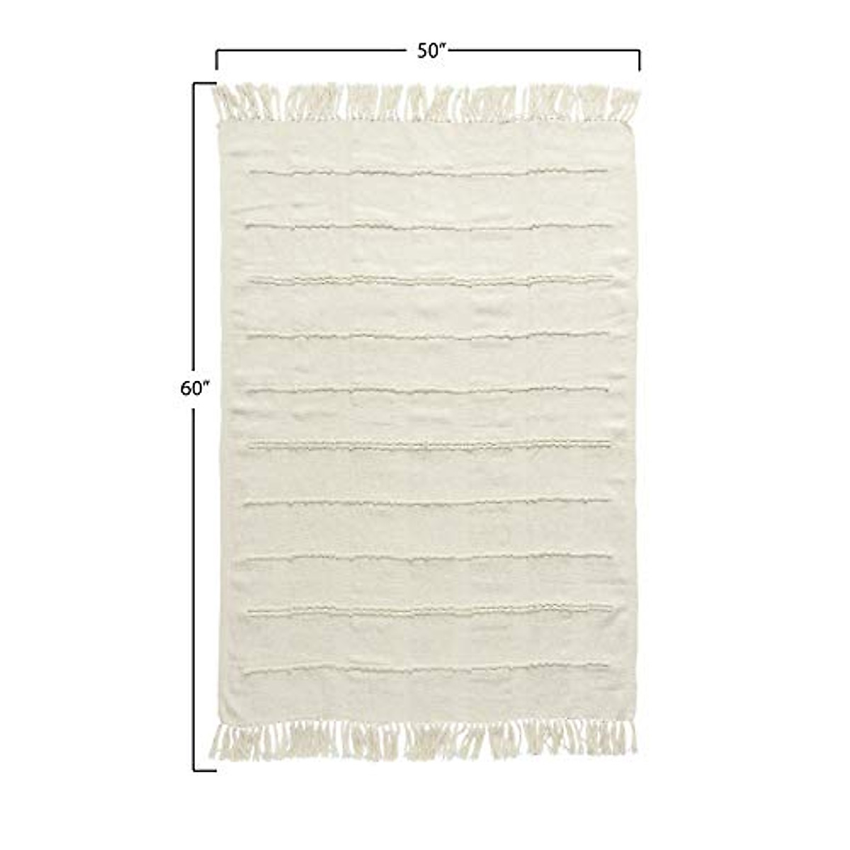 Creative Co-Op Cream Cotton Blend Chenille Fringe Blankets and Throws, Off-White