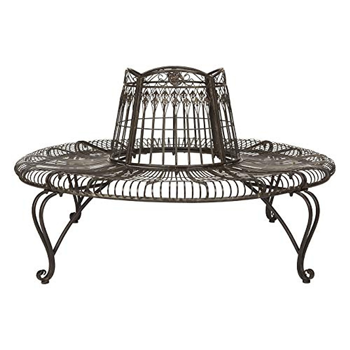 Safavieh PAT5019A Collection Abia Antique White Wrought Iron 50" Outdoor Tree Bench, Rustic Brown