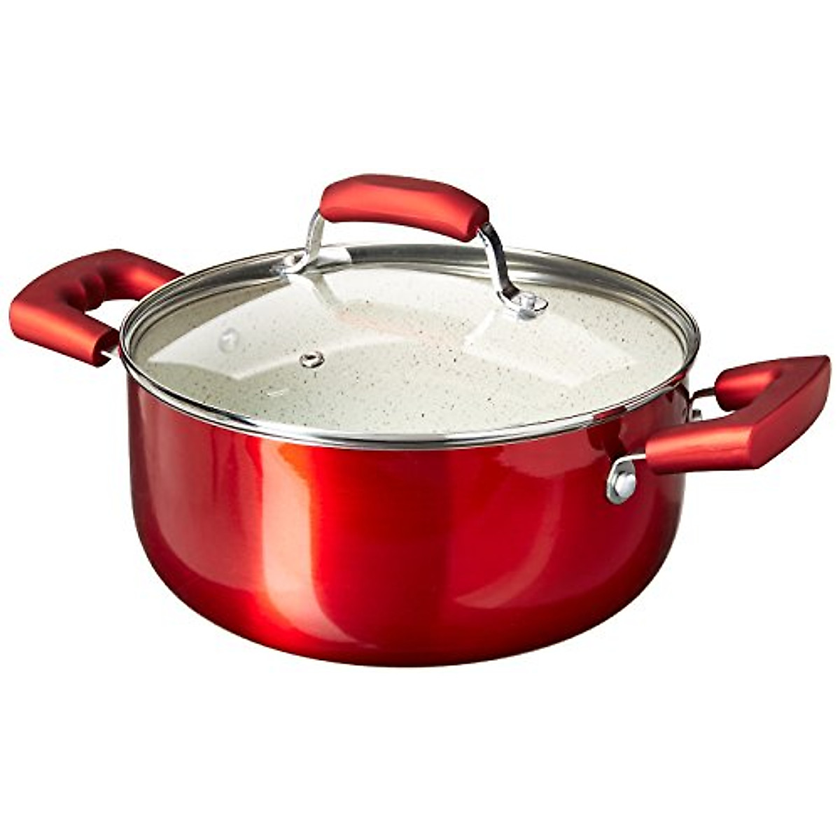 IMUSA USA 4.9Qt Ruby Red Nonstick Dutch Oven with Glass Lid and Soft Touch Handles, 5 Quarts