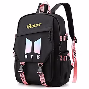 PMguangyin BTS Butter backpack jin jimin suga jungkook V suga bookbag for Girls, Black