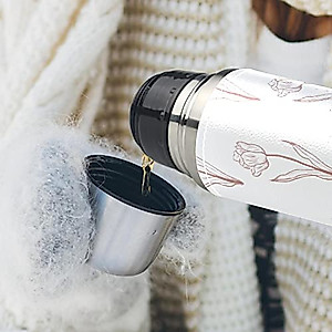Stainless Steel Leather Vacuum Insulated Mug Tulip Thermos Water Bottle for Hot and Cold Drinks Kids Adults 16 Oz