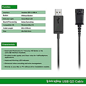 Call Center Office Headset Quick Disconnect QD Cable to USB Plug Adapter for Plantronics Headset QD Connector Plug to Any Computer Laptop VOIP Softphone