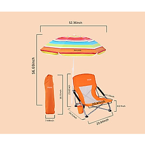 Beach Chair, Beach Chair and Umbrella, Folding Beach Chair, Beach Chairs for Adults, Low Beach Chair, Folding Chair with Umbrella, Camping Chair, Sillas De Playa (1-Pack Orange)