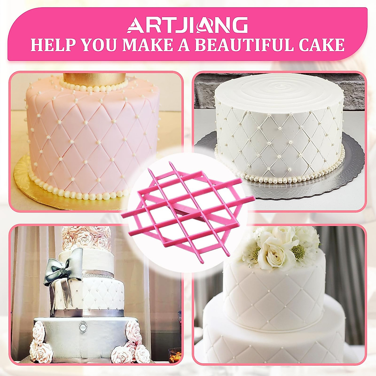 Rhombus Diamond Shape Fondant Cake Mould Embosser, 4.9In Fondant Embosser, Lace Flower Cookie Cutter, Accessories for Cake Fondant, Fondant Tool, Cake Baking, Cake Stencils and Fondant Molds