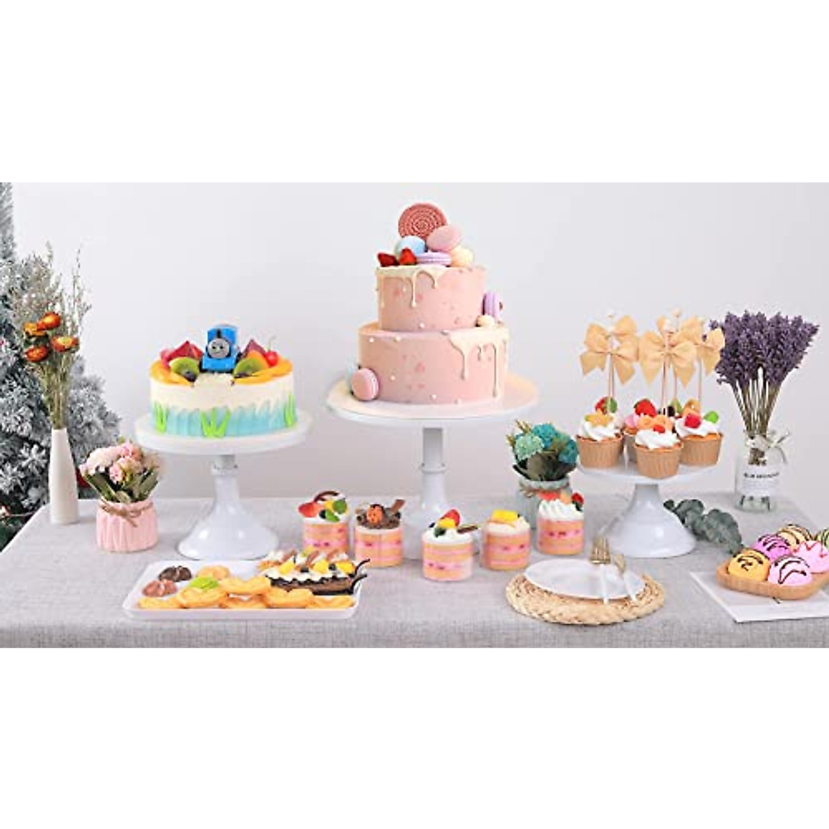 3 Pcs Cake Stand, Cake Pop Stand Set of Disc Diameter 8" 10" 12", Tall Cake Stands for Dessert Table, Perfect Display for Wedding, Party, Birthday, Baby Shower, Decorations (White)