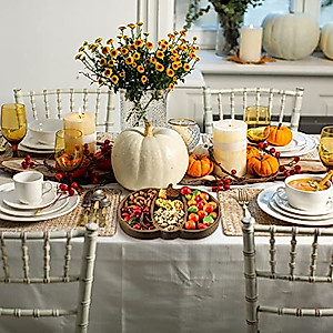 Spiareal Thanksgiving Wooden Serving Platter Maple Pumpkin Leaf Christmas Snack Fruit Meat Cheese Board Rustic Angle Shape Charcuterie Board Sectional Dish Plate for Thanksgiving Christmas(Pumpkin)