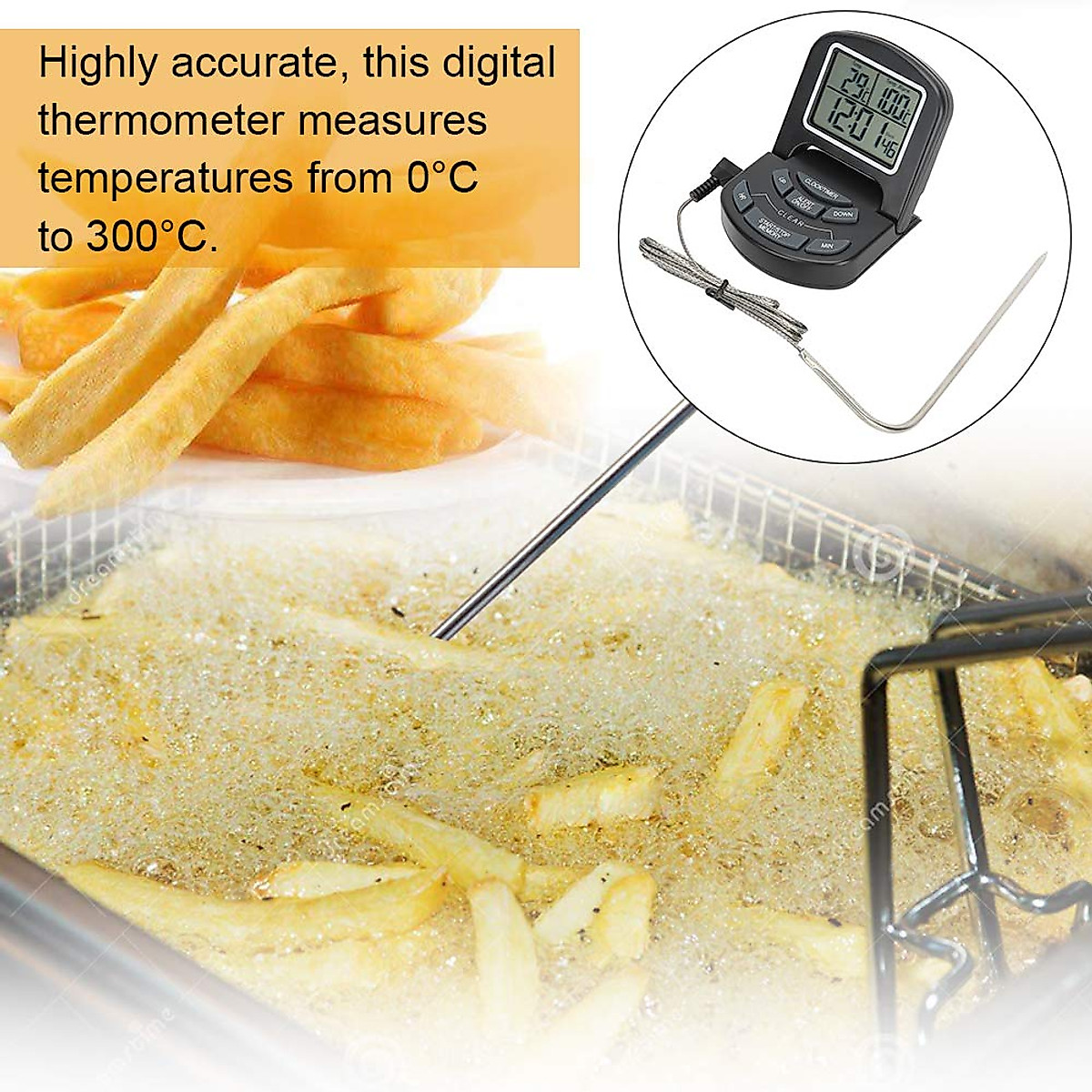 Okuyonic Probe Digital Durable Highly Accurate Cooking Timer Kitchen for Home, Digital Meat Food Thermometer, Kitchen Cooking Thermometer with Timer for Cooking