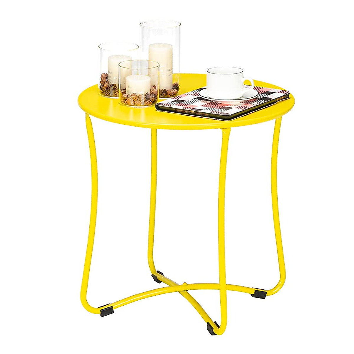 Volowoo Round Sofa Side End Table,Small End Table,Laptop Table,Waterproof Coffee Table Metal Frame Nightstand for Living Room,Bedroom,Patio&Office,Yellow