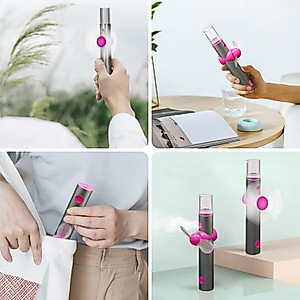 KALAWA Handheld Fan Portable Misting Fan, 3 in 1 Mini Portable Fan, Rechargeable Personal Fan with LED Light Nightlight, Battery Operated Spray Water Fan for Travel, Office, Outdoor