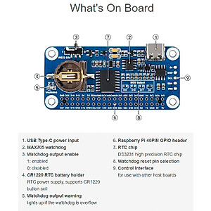 waveshare RTC WatchDog HAT for Raspberry Pi and Jetson Nano,MAX705 Monitoring Circuit with Auto Reset Function,with DS3231SN High Precision RTC Chip