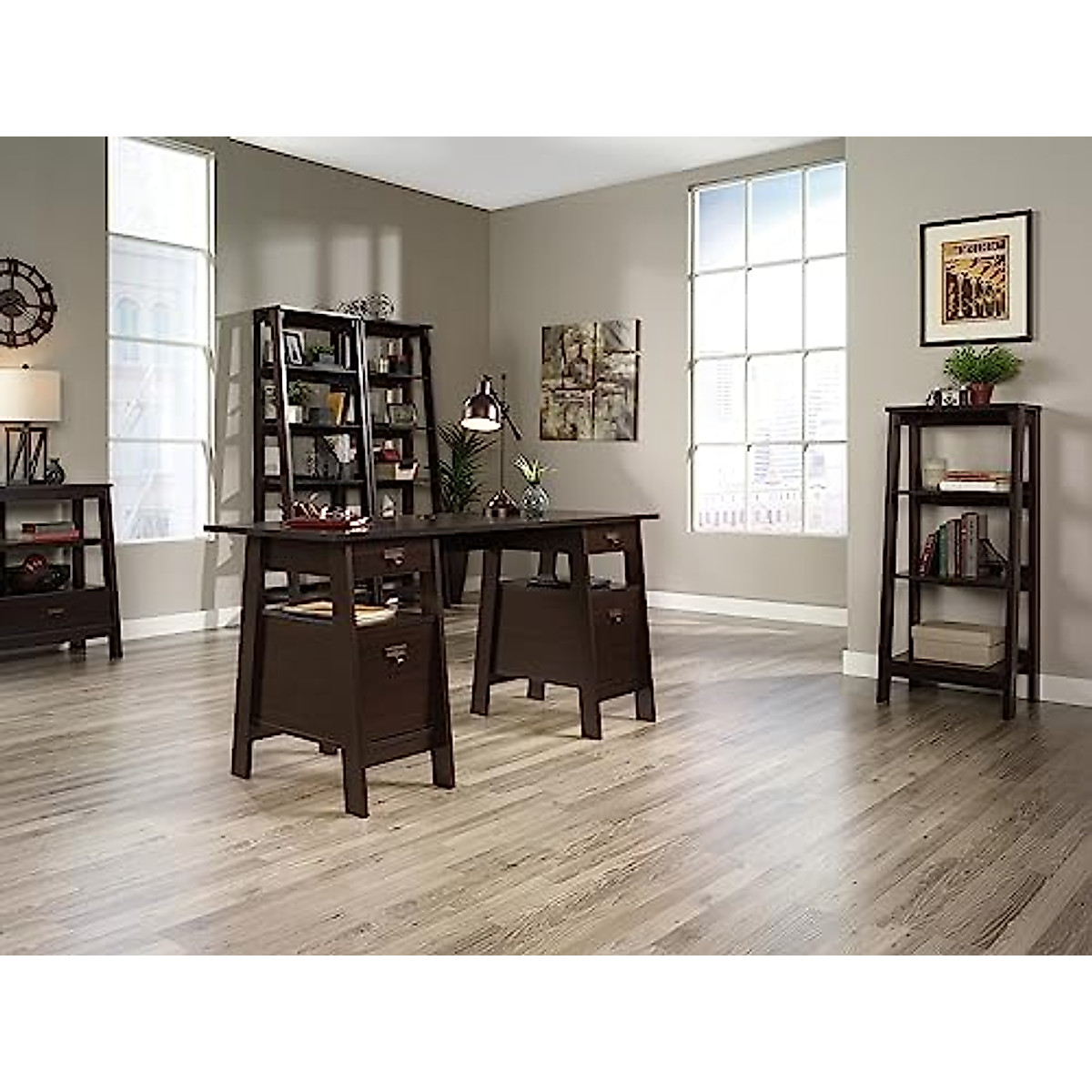 Sauder Trestle 5 Shelf Bookcase, Jamocha Wood finish