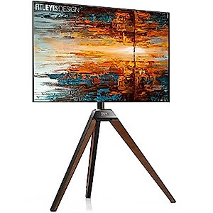 FITUEYES Design Corner TV Stand for 37 43 50 55 65 Inch TV, Tripod TV Stand Modern Easel TV Floor Stand for LED LCD Screens with Concealed Storage Wood Iron TV Furniture, Picasso Series