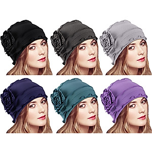 6 Pcs Women Turban Flower Caps Vintage Turbans Beanies Hair Loss Head Wrap Head Coverings for Women