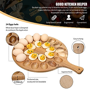 Lounsweer Reversible Wood Deviled Egg Platter and Charcuterie Board Thicken Egg Tray Countertop Refrigerator Chicken Egg Containers for Easter Chrismas Deviled Egg Carrier (Acacia)
