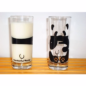 Cute Panda Glass Cup Mugs Milk Tea Cup Water Drinking Cups Couple Cup Breakfast Cups Gifts for Panda Lover,Set of 2
