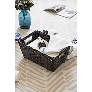 Black Plastic Wicker Shelf Basket Organizer, Set of 3