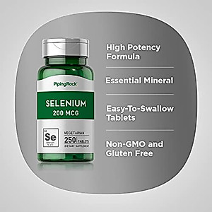 Selenium 200 mcg | 250 Tablets | Vegetarian, Non-GMO, Gluten Free Supplement | by Piping Rock