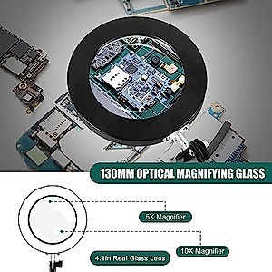 Magnifying Glass with Light Toolour 5X&10X Magnifying Glass Light with 26in Long Arm, 3 Colors Dimming Magnifying Desk Lamp, Lighted Magnifier Glass for Jewelry Close Work Reading Hobby Craft