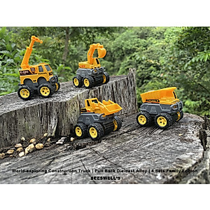 SEESWELL Construction Truck Toys | Monster Truck | Pull Back Friction Powered | Die-cast Alloy Vehicles Playset | 4 Pack | Toys for 3+ Years Old Kids