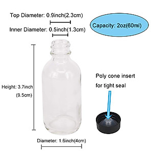 BPFY 12 pack 2 oz Clear Glass Bottle With Black Poly Cap, Funnel, Boston Round Sample Bottles for Syrup, Homemade Vanilla Extract, Essential Oils, Herbal Medicine, Wedding Christmas Decor