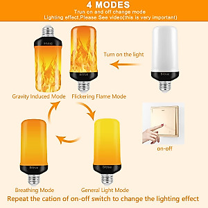 Bitrue LED Flame Effect Light Bulb, 4 Modes Flame Light Bulbs, E26 Base Fire Light Bulb with Gravity Sensor,Flickering Light Bulbs Halloween Home Party(4 Pack)