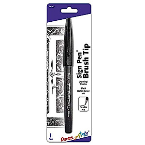 Pentel Arts Sign Pen Touch, Fude Brush Tip, Black Ink - 1 Pack (SES15NBPA)