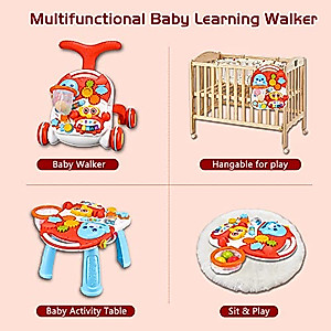 Boqi Sit-to-Stand Learning Walker 2 in 1 Baby Push Walker with Educational Activity Center, Learning Toys for Infant Toddlers Boys and Girls