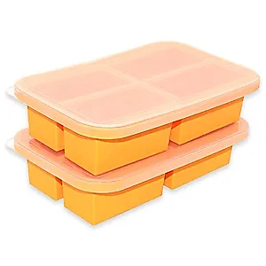 Bangp 1-Cup Silicone Freezing Tray with Lid,2 Pack,Easy-Release Silicone 1 Cup Freezer Tray,Freezer Containers,Freeze and Store Soup,Broth,Sauce,Leftovers - Makes 8 Perfect 1 Cup Portions