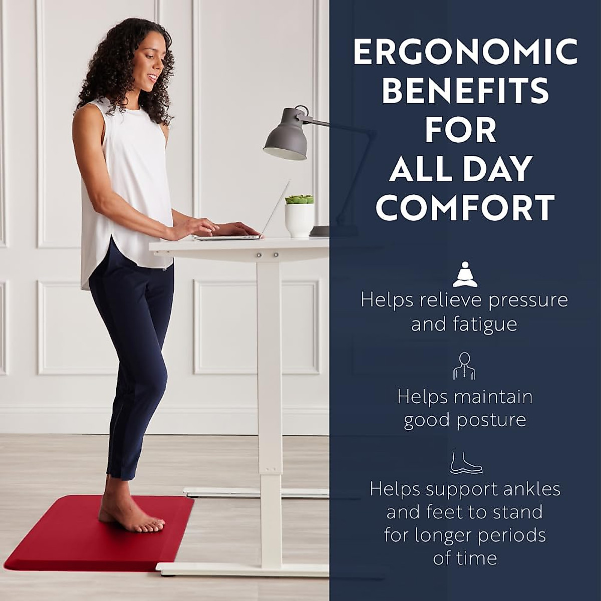 KANGAROO Thick Ergonomic Anti Fatigue Mats for Kitchen Floor, Cushioned Standing Office Desk Mat, Waterproof Scratch Resistant Topside, Supportive All Day Comfort Padded Foam Rugs, 17x24, Red