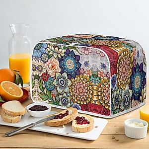 JEOCODY Bright Blossoms Toaster Covers 4 Slice Wide Slot Dustproof Fingerprint Protectors and Greasy Protection Anti-sputtering Machine Washable Women Gift