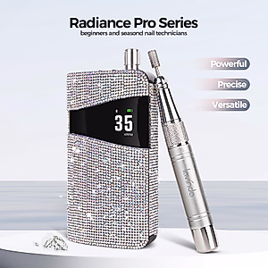 Lavinda Professional Nail Drill 35000RPM, Rechargeable Electric Nail File for Acrylic Nails Remove Gel Polish, Cordless E-File Machine 6 Bits Kit for Manicure Pedicure Salon Use, Crystal Diamond