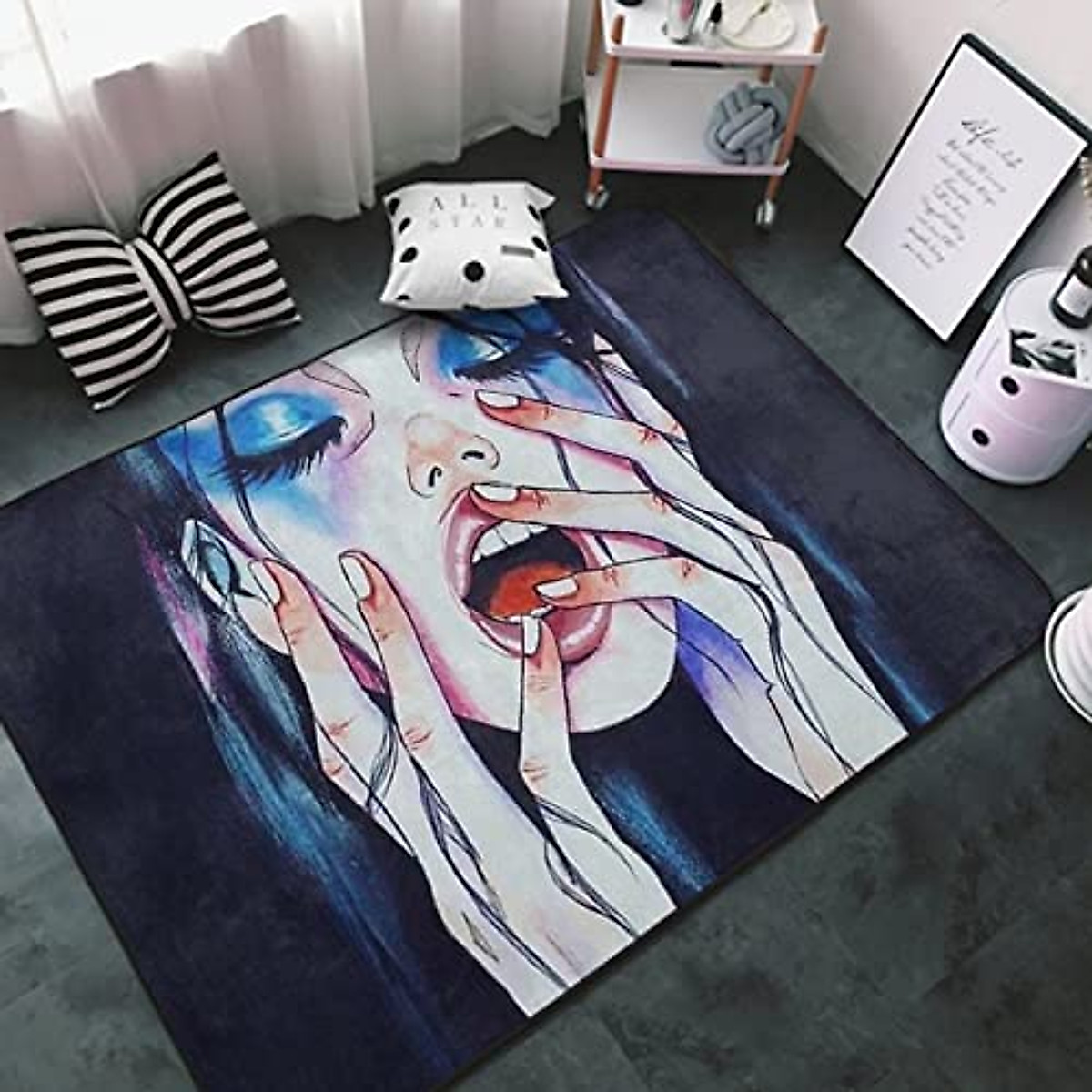 SWEET TANG Bedroom Living Room Kitchen Big Size Area Rug Home Art - Goth Gotik Gothic Melancholy Women Girl Art Floor Pad Rugs Fast Dry Bathroom Rug Mat Yoga Mat Throw Rugs Carpet 60 x 39 Inch