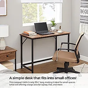 VASAGLE Computer Desk, Gaming Desk, Home Office Desk, for Small Spaces, 19.7 x 39.4 x 29.5 Inches, Industrial Style, Metal Frame, Hazelnut Brown and Black ULWD041B03V1