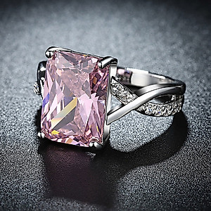 DUANMEINAD Swarovski Crystal Rings For Women Size 6-9 - White Gold Plated Pink Zircon Ring (7)