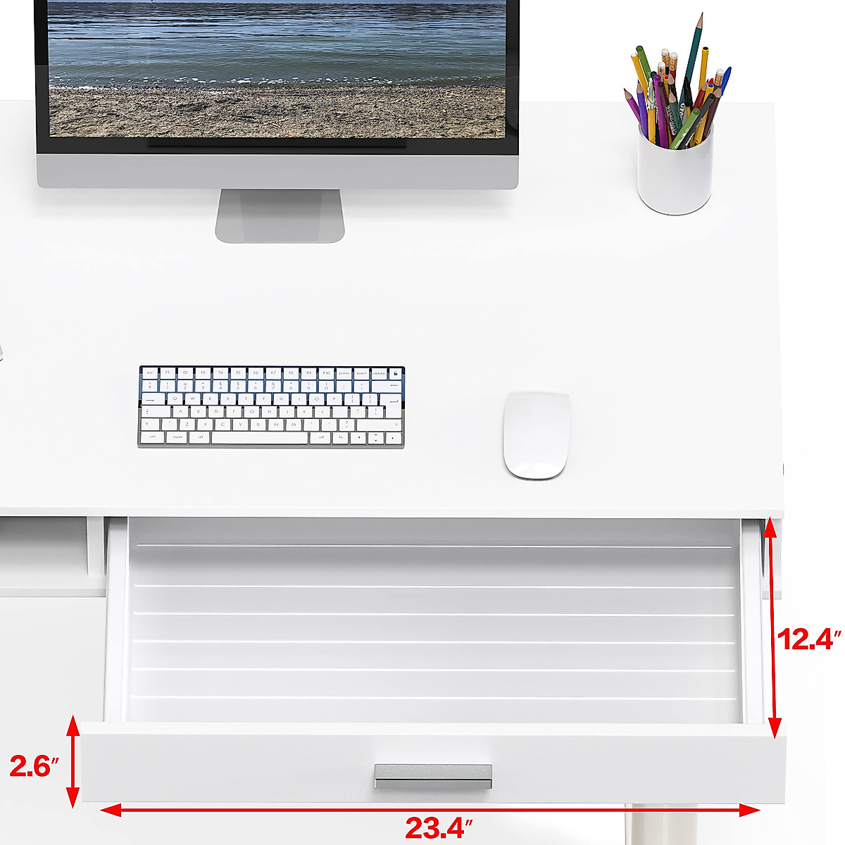 SHW Claire 40-Inch Height Adjustable Electric Standing Desk with Drawer, White