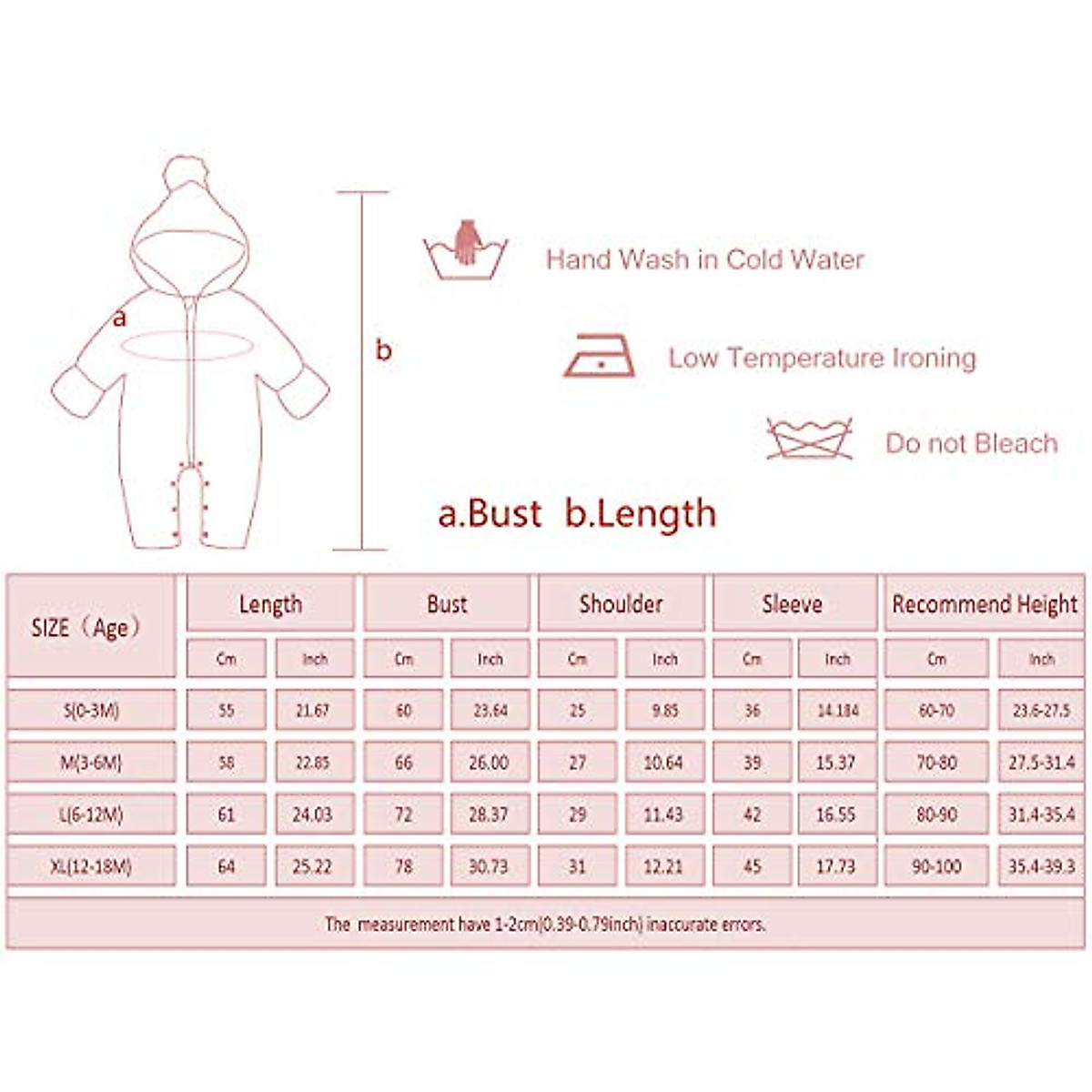 Happy Cherry Baby Boys Girls Snowsuit Hooded Down Jumpsuit Winter Warm Coat Infant Zipper One Piece Puffer Romper