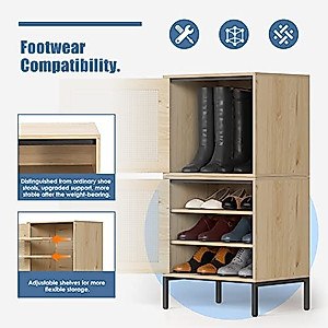 Brafab Free Standing Shoe Rack, Rattan Shoe Storage Cabinet with 2 Combinations of Shape, Multifunctional Slim Entryway Shoe Organizer with Adjustable Shelve for Entryway, Hallway, Window (Natural)