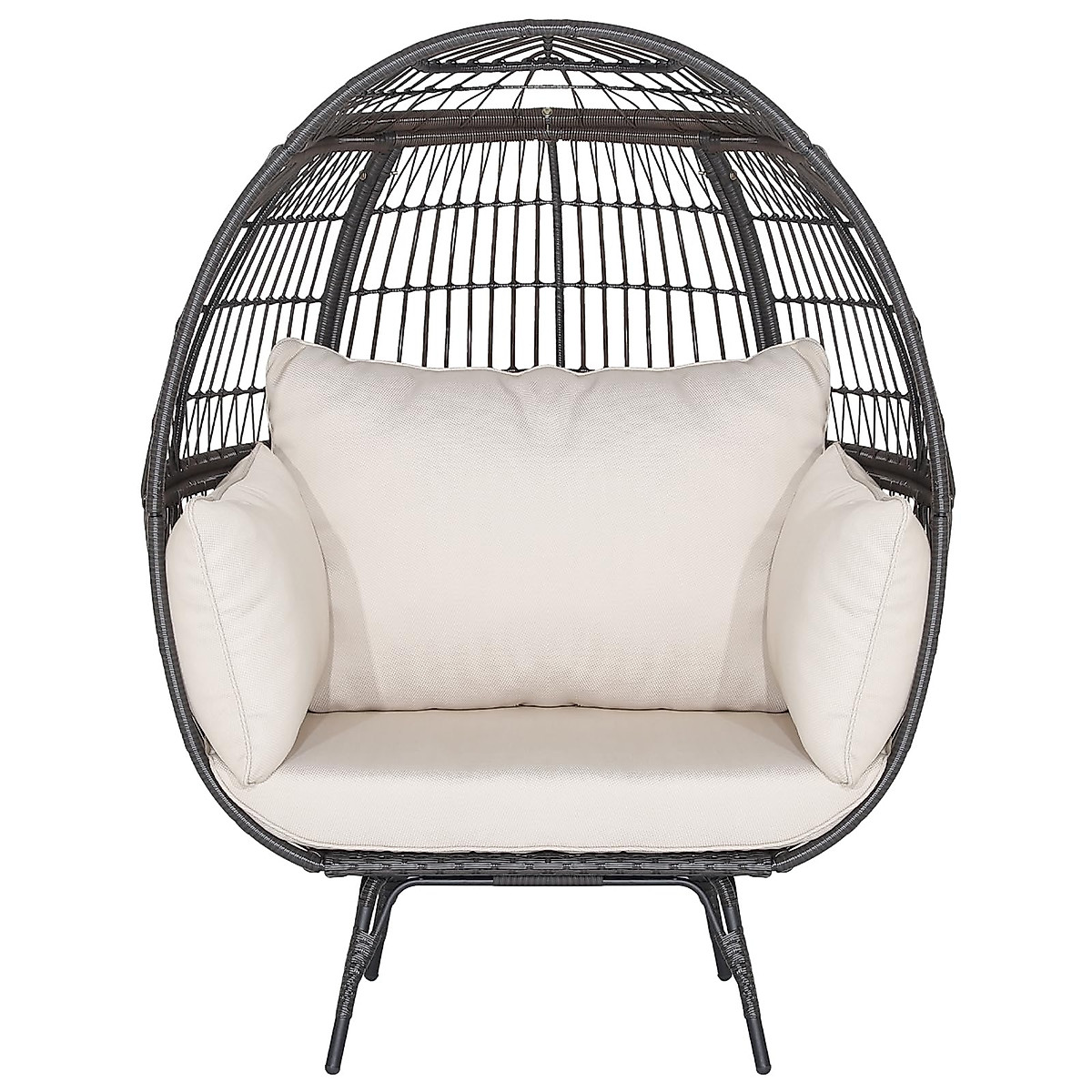 Tangkula Oversized Wicker Egg Chair, Stationary Patio Lounge Basket w/ 4 Soft Cushions, Stable Metal Frame, Gorgeous Indoor Outdoor Lounge Chair, Ideal for Living Room, Backyard, 450 LBS Max Load