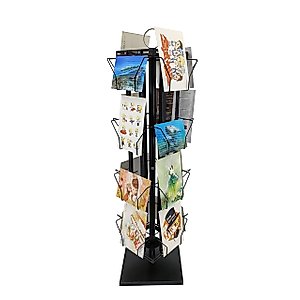 Adjustable Greeting Card Rack Display Stand 4 Tier 16 Pocket Organizer Postcard CD DVD Book Brochure Literature Rotating Spin 7X5 6X4 4X5 5X7. Pocket Size: 4.6-10"Wide X 8"High 11602-R-8"-NF