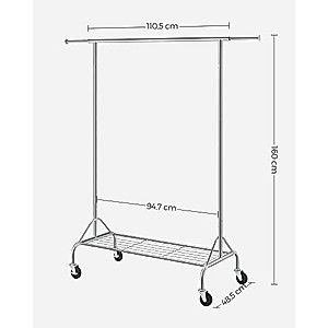 SONGMICS Heavy Duty Metal Clothes Rail with Shoes Shelf, Maximum Load of 50 kg, one Rod, Silver