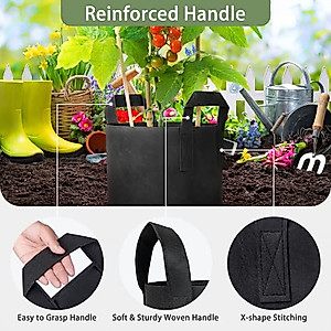 GreatBuddy 12-Pack Grow Bags 5 Gallon, Thick Fabric Planter Bags for Vegetables, Sturdy Handles & Reinforced Stitching, Labels Included, Black